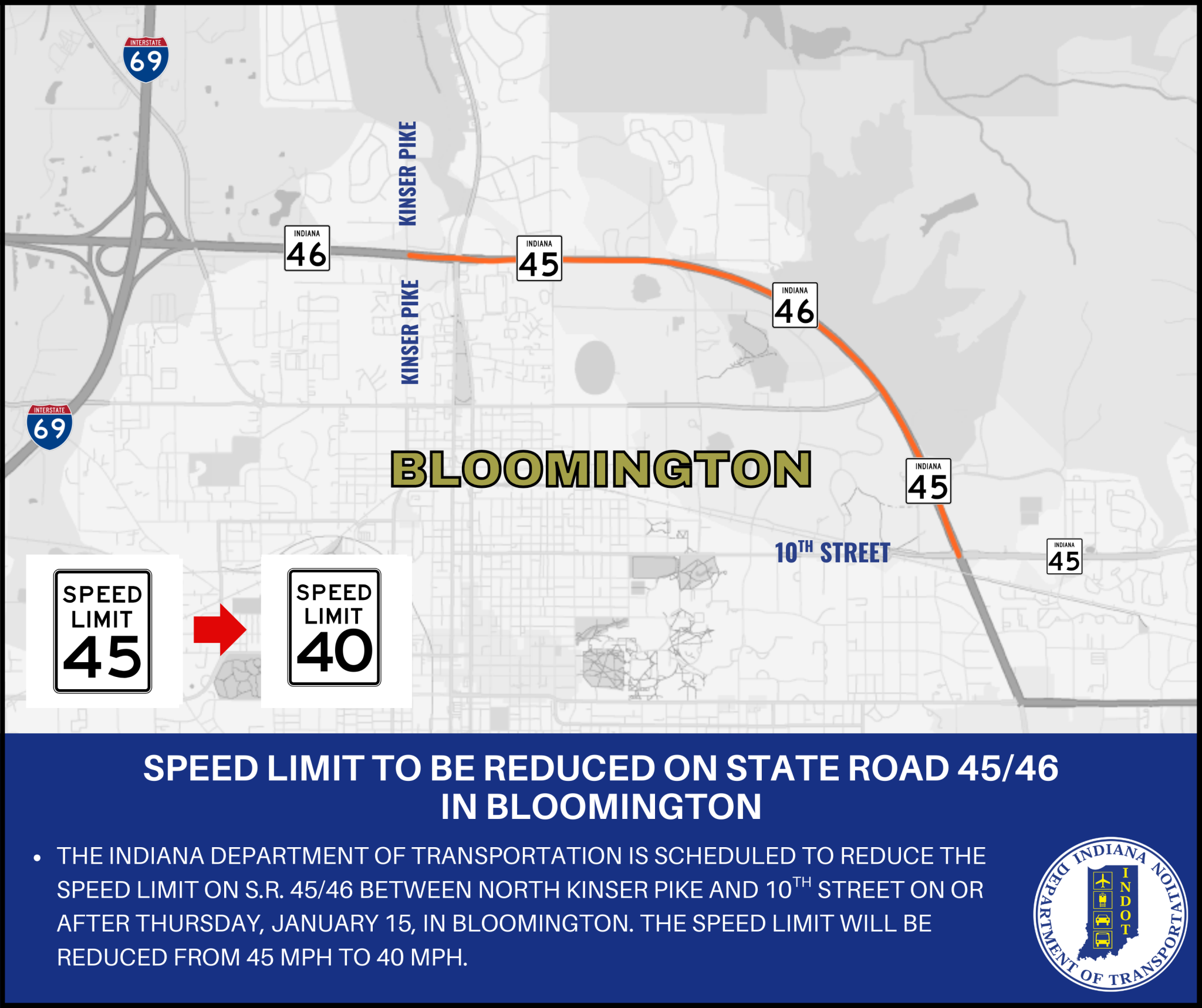 Speed limit to be reduced on State Road 45/46 in Bloomington | WBIW